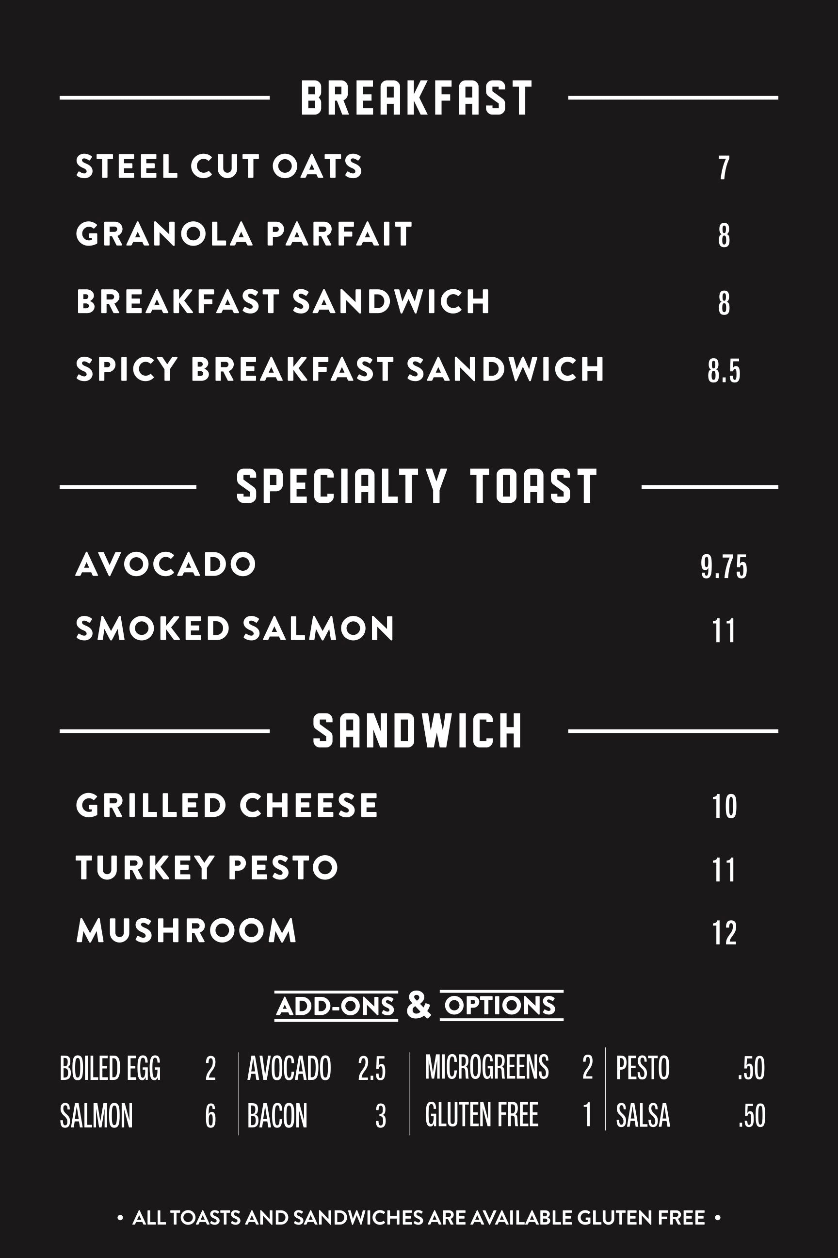 Menus#N#– Avid Coffee